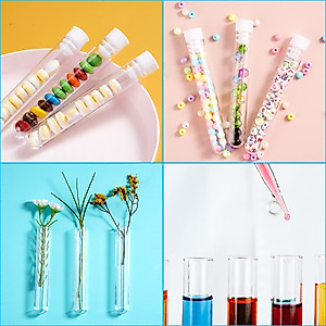 Flutesan 200 Pcs Clear Plastic Test Tubes 16 x 100 mm(10 ml) Test Tubes with Caps for Scientific Experiments,Halloween, Christmas, Scientific Themed Birthday Party Supplies, Candy Storage