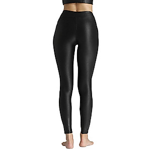 Tsful Faux Leather Leggings for Women Tummy Control High Waist Dressy Seamless Stretch Pleather Yoga Pants Black