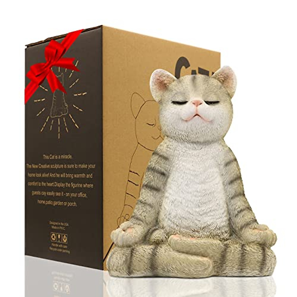 Qeeman Meditating Zen Garden Cat Statue Figurine,Indoor/Outdoor Garden Cat Sculpture for Home,Patio,Deck,Yard Art or Lawn Deco,8.7" H,Gifts for mom/momgrandma Gifts/Birthday Gifts for mom