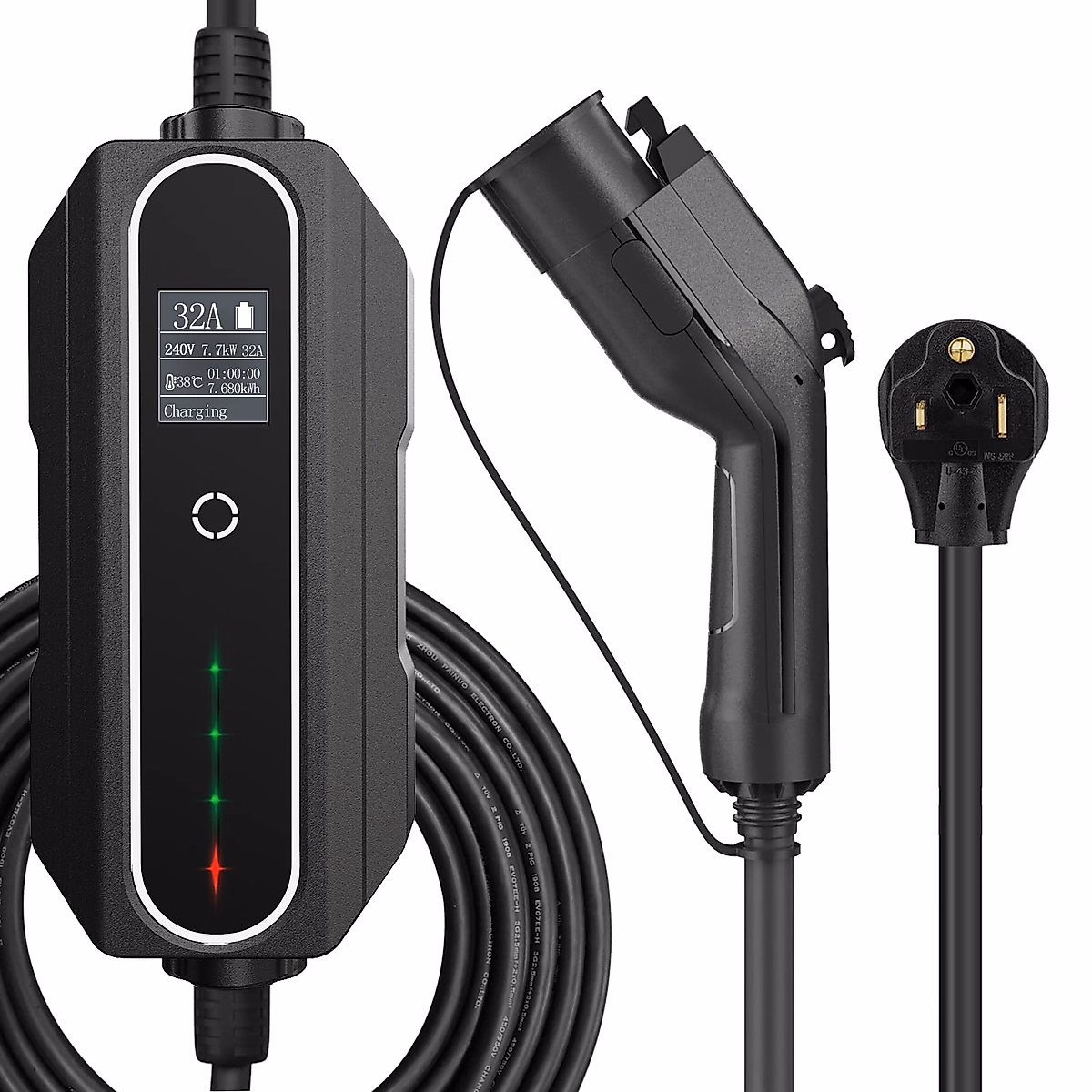 MAX GREEN Speeder Level 2 EV Charger, Adjustable Current (10A/16A/20A/24A/32A) Portable EVSE, 240V 25ft NEMA 6-50 Electric Vehicle Charging Station
