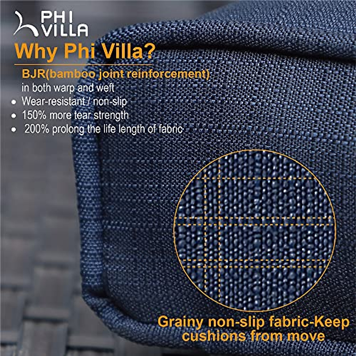 PHI VILLA Patio Furniture Sectional Sofa 7-Piece 50000 BTU Propane Gas Fire Pit Outdoor Wicker Furniture Set Steel Fire Pit Table with No-Slip Cushions Furniture Covers, Blue