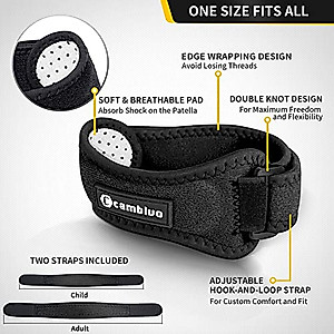CAMBIVO 2 Pack Patella Knee Strap, Adjustable Knee Brace Patellar Tendon Stabilizer Support Band for Knee Pain Relief, Jumpers Knee, Tendonitis, Basketball, Running, Squats(Black