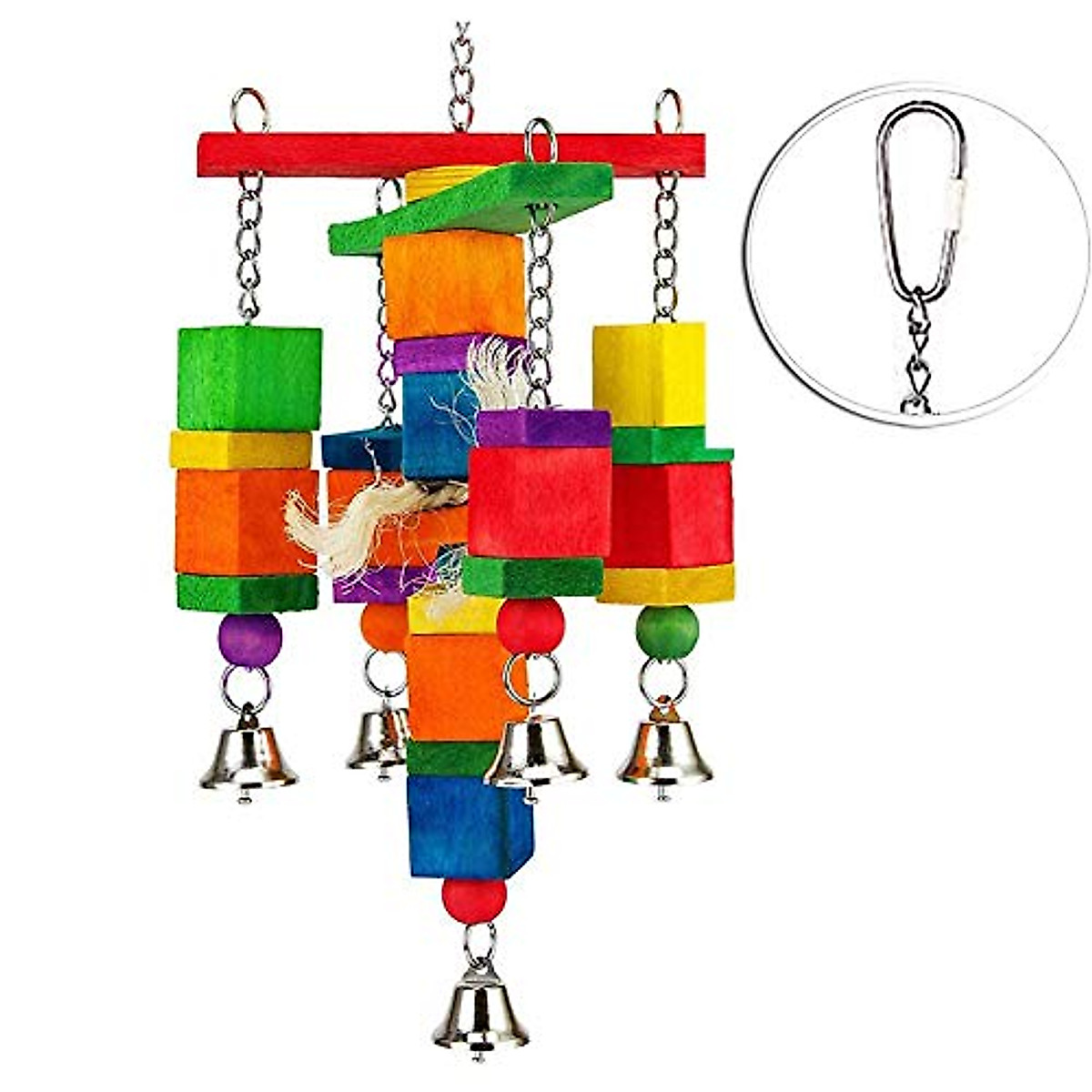 Keersi Wood Block Chew Toy for Bird Parrot Macaw African Greys Cockatoo Eclectus Amazon Parakeet Cockatiel Conure Budgie Finch Lovebirds Cage Swing