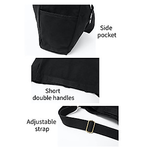 Jeelow 20oz Washed Canvas Tote Shoulder Crossbody Bags Purse Handbag For Men & Women Adjustable Strap (Black)