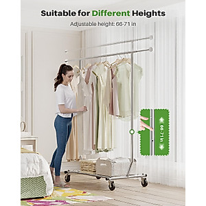 Rolling Commercial Grade Clothing Garment Racks Sing Rail Adjustable