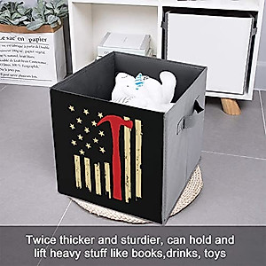 American Carpenter Flag Collapsible Storage Bins Cubes Organizer Trendy Fabric Storage Boxes Inserts Cube Drawers 11 Inch