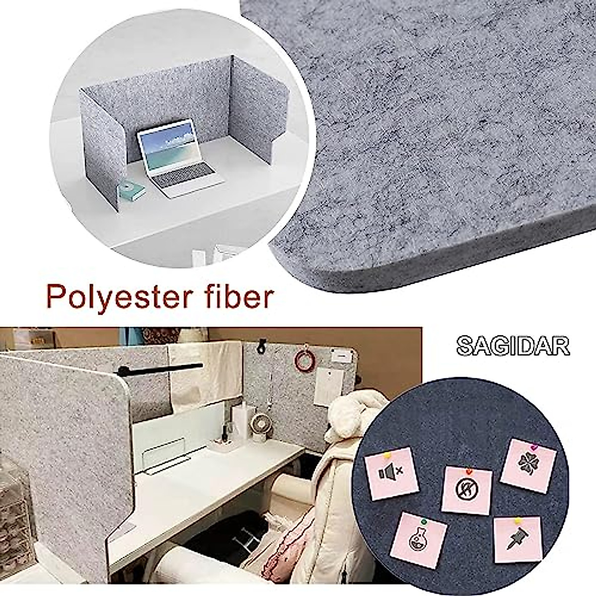 SAGIDAR Desk Barrier Polyester Fiber, Sound Absorbing, Sneeze Guard Desk Divider, Desktop Privacy Panel 60/80/100cm, Office Divider Partition Folding, No Installation Required
