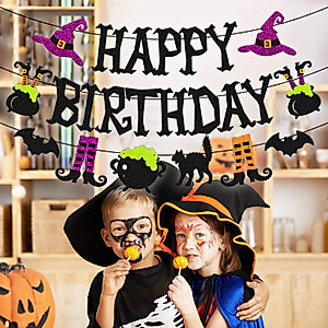 Halloween Birthday Banner Halloween Witch Party Banner Halloween Ghost Bat Cat Theme Party Garland Kids Girl Women Happy Birthday Decorations