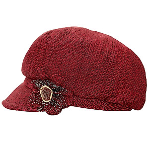 ColorSun Winter Classic Retro Visor Newsboy Cabbie Cap Beret Hats with Flower Buckle for Woman Ladies Red Wine