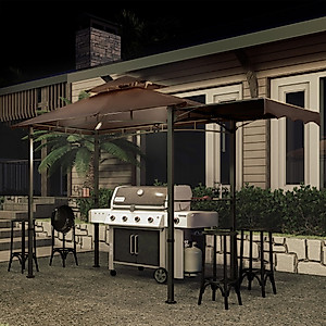 MASTERCANOPY 11 x 5 Grill Gazebo with Extra Side Awning Outdoor BBQ Gazebo with 2 LED Lights for Patio Party Backyard Picnic(Brown)