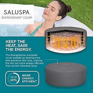 Bestway SaluSpa Aruba AirJet Large Round 2 to 3 Person Inflatable Hot Tub Portable Outdoor Spa with 110 AirJets and EnergySense Cover, Grey