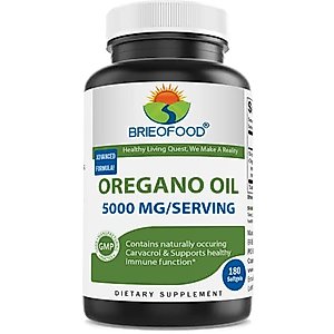 Brieofood Oregano Oil 5000mg/Serving - Contains Naturally Occuring Carvacrol - Healthy Immune Function - 180 Softgels