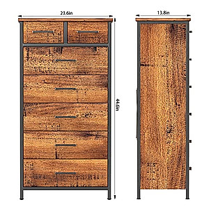 IKENO 7 Drawer Tall Dresser, Industrial Wood Storage Clothes Organizer, Sturdy Steel Frame for Bedroom