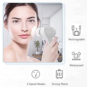 Facial Cleansing Brush Face Scrubber: USB Rechargeable IPX7 Waterproof Electric Spin Cleanser brush with 7 Brush Heads, Face Brushes for Cleansing and Exfoliating, Massaging