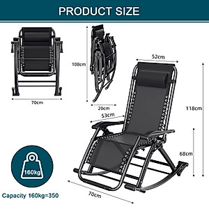 HAicom Rocking Lounge Chair, Patio Rocker Chair, Living Room Chair Outdoor Garden Furniture Patio Porch Rocker Relaxing Chair, Reclining Garden Chair
