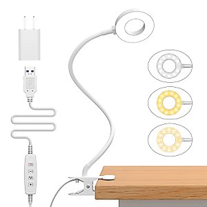 iZELL Reading Light, USB Clamp Lamp for Child Reading Book in Bed at Night, LED Small Desk Lamp with Adjustable Gooseneck Clip on Beside Table for Studying Working Drafting Sewing - 15.8‘’ White