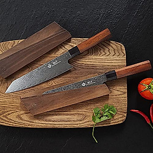 BGT Kiritsuke Chef Knife, 8 inch Damascus Kitchen Knife, Japanese 67 Layer High Grade VG-10 Damascus Steel Chef Knife with Ebony Wood Handle, with Gift Box.