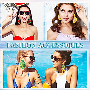 4 Pairs Fruit Beaded Earrings Bohemian Statement Dangle Earrings Watermelon Pineapple Lemon Earrings Set for Women (Summer Style)