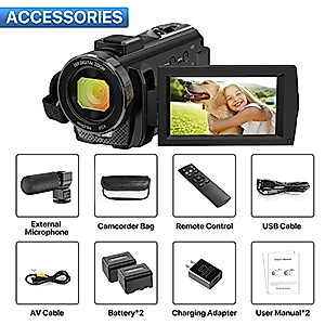 Video Camera YouTube Vlogging Camera Recorder FHD 1080P 24.0MP 3.0 Inch 270 Degree Rotation Screen 16X Digital Zoom Camcorder with Microphone,Remote Control and 2 Batteries