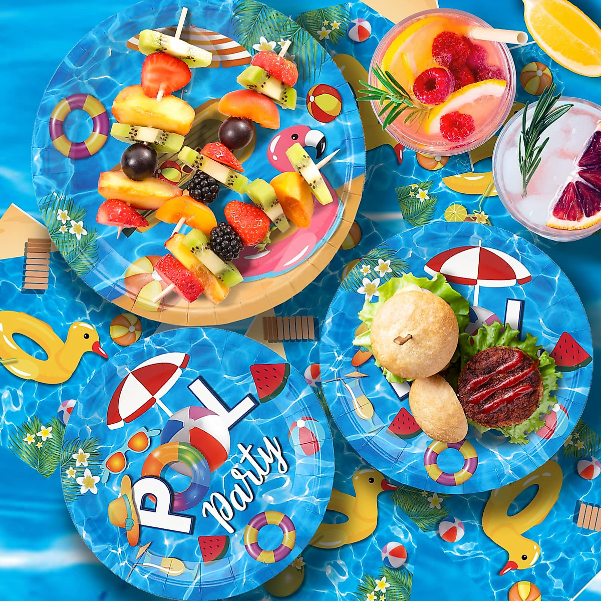 Pool Birthdy Party Tableware set,Beach Theme Party Supplies,Paper Plates,Napkins,Tablecloth for Kids Birthday, Pool,Beach,Summer Party,76 PCS,Serves 25