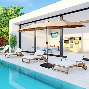 Bigroof 15ft x 9ft Patio Double-Sided Umbrella with Base & Crank, Extra Large Rectangular Outdoor Umbrella for Patio, Lawn & Garden, Beige