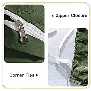 Nanko Olive Green Duvet Cover King Size, 3pc Boho Tufted Microfiber Bedding Comforter Cover Set, All Season Aesthetic Shabby Chic Soft Embroidery Textured Geometric Quilt Cover (104x90)