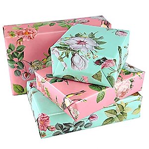 PLULON 6 Sheets Floral Birthday Gift Wrapping Paper, Wrapping Paper for Wedding, Birthdays, Valentines, Christmas