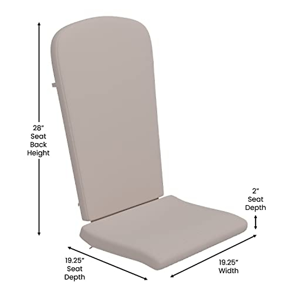 BizChair Set of 2 All Weather Indoor/Outdoor High Back Adirondack Chair Cushions, Patio Furniture Replacement Cushions - Cream