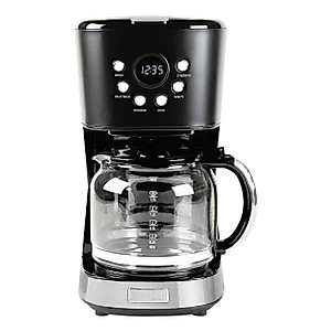 Haden Heritage Innovative 12 Cup Capacity Programmable Vintage Retro Style Home Countertop Coffee Maker Machine with Glass Carafe, Black/Chrome