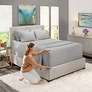 Nestl Extra Deep Pocket King Sheets Set - 6 PC Soft Microfiber Extra Deep Pocket King Size Sheets - Fade Resistant Bedding Sheets & Pillowcases - King, Silver Light Gray