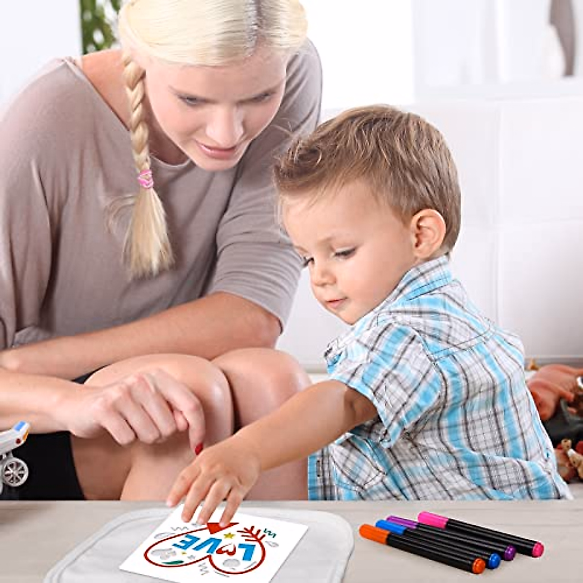 38 Pcs DIY Baby Bibs Set Includes 14 Bibs and 14 Stencils with 10 Fabric Markers 2 Ply Knit Terry Feeder Bibs Baby Drooling Bibs Newborn Cloth Bibs for Baby Shower Party Baby Gender Reveal Games