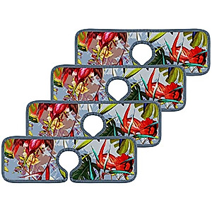 Kitchen Faucet Absorbent Mat 4 Pieces Floral Flamingo Tropic Leaf Faucet Sink Splash Guard Bathroom Counter and RV,Faucet Counter Sink Water Stains Preventer