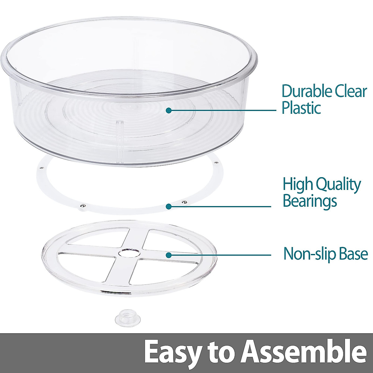 LotFancy Lazy Susan Organizer, Pack of 2, 12” and 10” Round Lazy Susan Turntable for Cabinet, Clear Plastic Rotating Storage Container for Table, Pantry