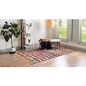 Unique Loom Chindi Trellis Collection Modern, Geometric, Bright Colors, Southwestern Area Rug (9' 0 x 12' 0 Rectangular, Multi/Ivory)