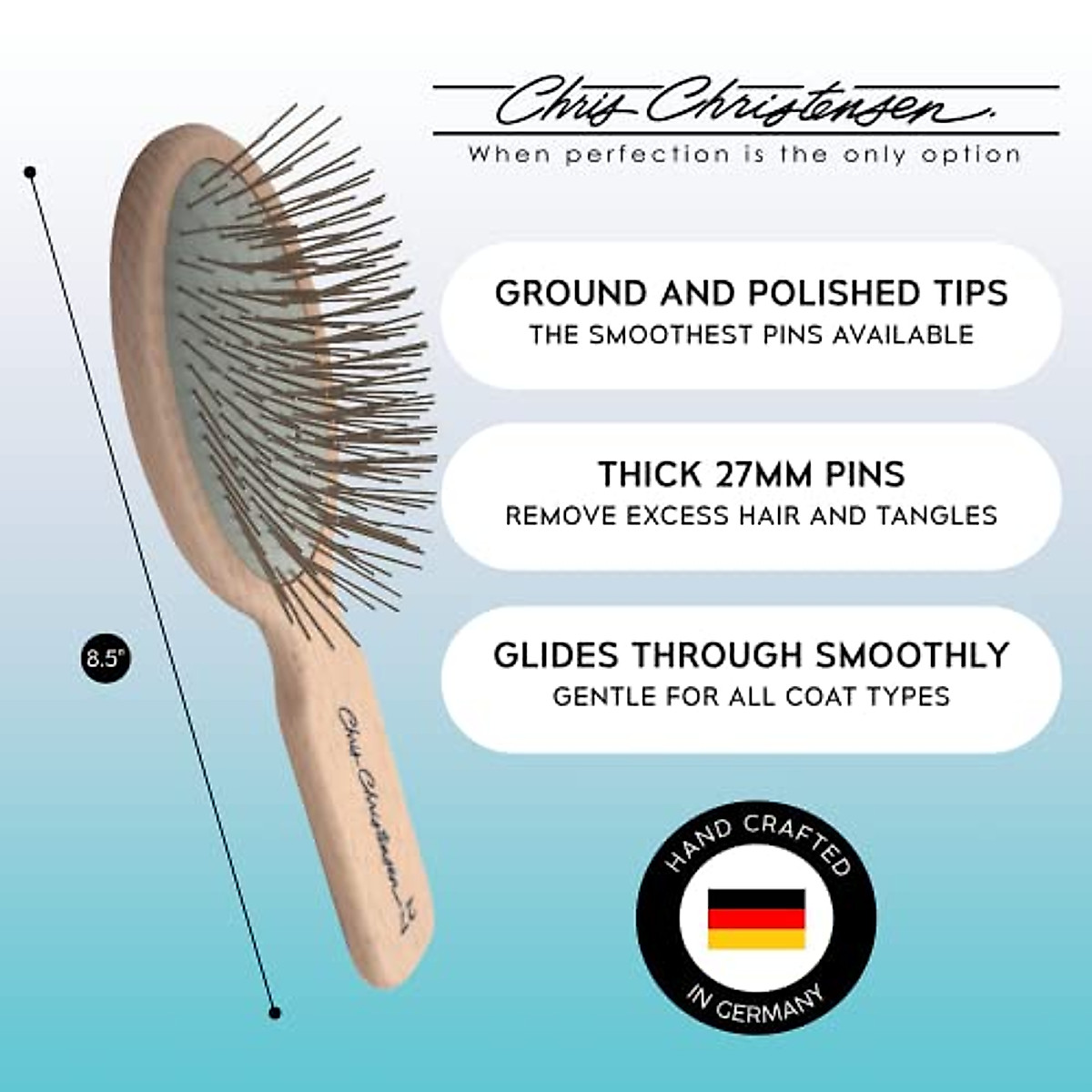 Chris Christensen Dog Brush, 27 mm Oval Pin Brush, Original Series, Groom Like a Professional, Stainless Steel Pins, Lightweight Beech Wood Body, Ground and Polished Tips