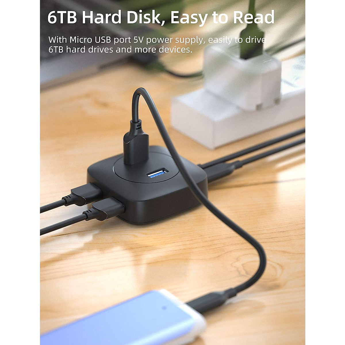 USB 3.0 HUB PHOCAR 4 Port USB Data HUB with 1.5ft Extension Cable Portable High Speed USB Extender Compatible with MacBook Pro, iMac, Surface Pro, XPS, PC, Flash Drive, Mobile HDD etc. -Black