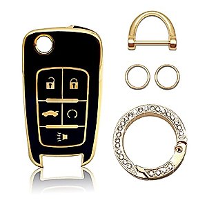 Compatible with Chevy Key Fob Cover with Keychain Lanyard, Soft TPU Keys Shells Replacement for Chevrolet Buick Camaro Cruze Equinox Malibu Impala Spark Sonic GMC-Black