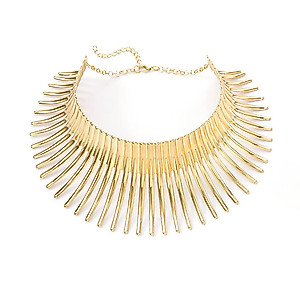 Fstrend Collar Statement Choker Earrings Set Gold Plated African Bib Chunky Necklace Costume Party Jewelry Accessories for Women and Girls (Gold)