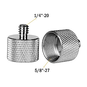 Mic Stand Adapter, ChromLives Microphone Screw Adapter 1/4''-20 to 5/8''-27 Male to Female Threaded Mic Adapter, for Camera Monitor, Microphone Stand, 4 Pack (sliver)