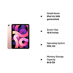 Apple iPad Air (10.9-inch, Wi-Fi, 64GB) - Rose Gold (Latest Model, 4th Generation) (Renewed)