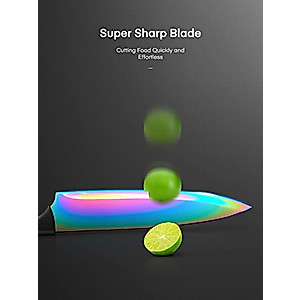 Aiheal Knife Set, 16 Pieces High Carbon Stainless Steel Rainbow Color Kitchen Knife Set, Titanium Coating Blade, No Rust and Super Sharp Cutlery Knife Set with Acrylic Stand and Kitchen Scissors, Gift