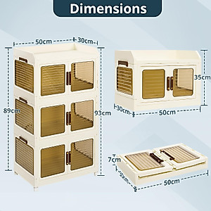 GARPROVM 3 Tier Stackable Storage Bins with Doors and Wheels 42 GAL, Storage Box 168QT Foldable Storage Bins with lids Storage Closet Clothes Organizer Storage Cabinet for Bedroom Living Room