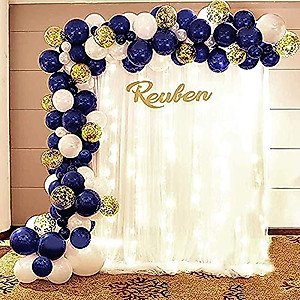 Navy Blue and Gold Confetti Balloons, 60 pcs 12 inch White Pearl and Gold Metallic Chrome Birthday Balloons for Wedding Baby Shower Party Decorations (Blue Set)