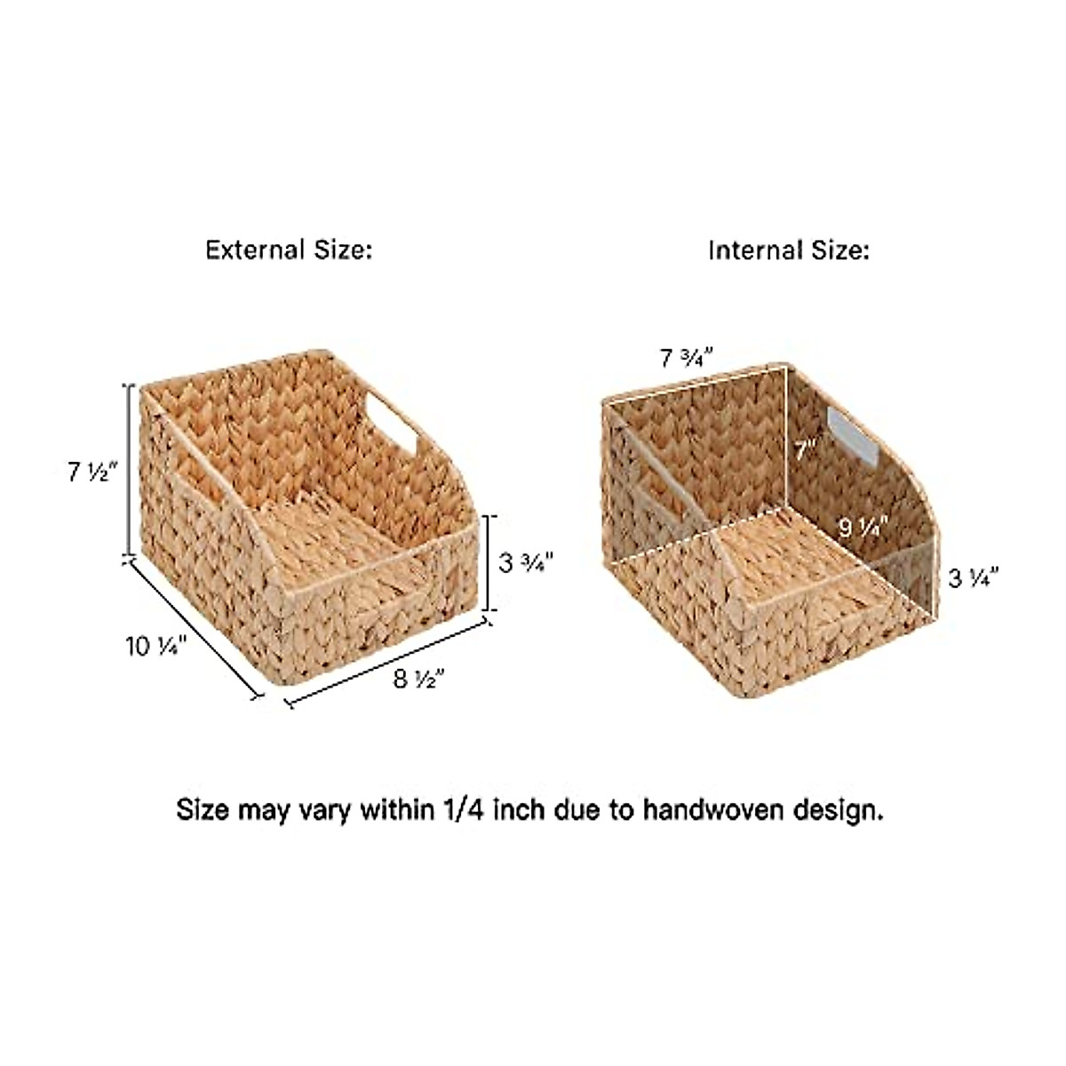 StorageWorks Water Hyacinth Wicker Baskets with Built-in Handles, Hand Woven Baskets for Organizing, 2-Pack