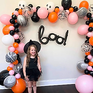Pink and Black Halloween Balloon Garland Arch Kit, BOO Ghost Orange Black Balloons for Cute Girls Spooky Birthday Party Decorations