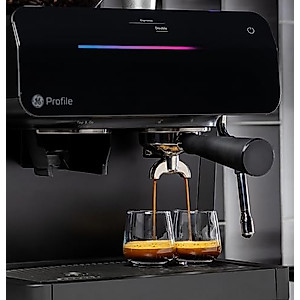 GE Profile Semi Automatic Espresso Machine + Steam Frother | Italian-Made 15 Bar Pump for Balanced Extraction | 15 Adjustable Grind Size Levels | WiFi Connected for Drink Customization | Black