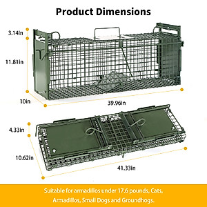40" 2-Door Large Live Animal Traps for Stray Cats up to 17.6 pounds, Raccoons, Squirrel, Skunk, Mole, Groundhog, Armadillo, Rabbit, with Pedal Triggers