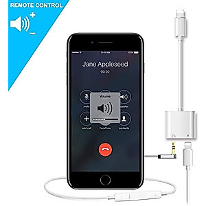 [Apple MFi Certified] 2 Pack Lightning to 3.5mm Headphones Jack Adapter for iPhone, 2 in 1 Charger +Aux Audio Splitter Dongle Adapter for iPhone 13/12/SE/11/Xs/XR/X/8 7 Support All iOS &Volume Control