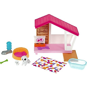 Barbie Mini Playset with 2 Pet Puppies, Doghouse and Pet Accessories, Gift for 3 to 7 Year Olds