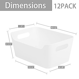 Tiawudi 12 Pack Storage Bins, Plastic Storage Containers, Multi-Use Organizer Bins, White Closet Organizer, Pantry Organizer, Bins for Cabinet, Drawer, Countertop or Shelves